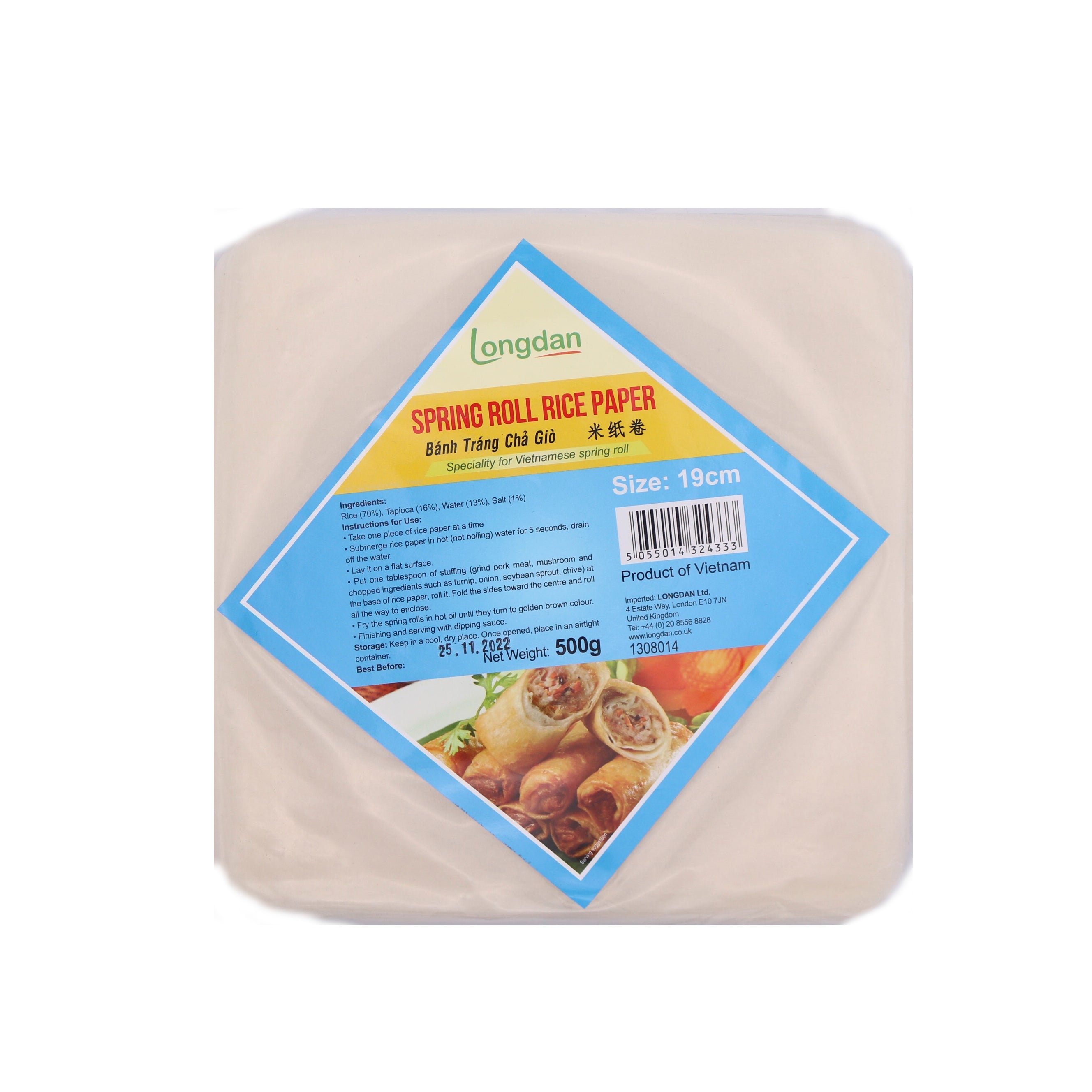 Longdan Spring Roll Square Rice Paper 500g 19cm - Tuk Tuk Mart