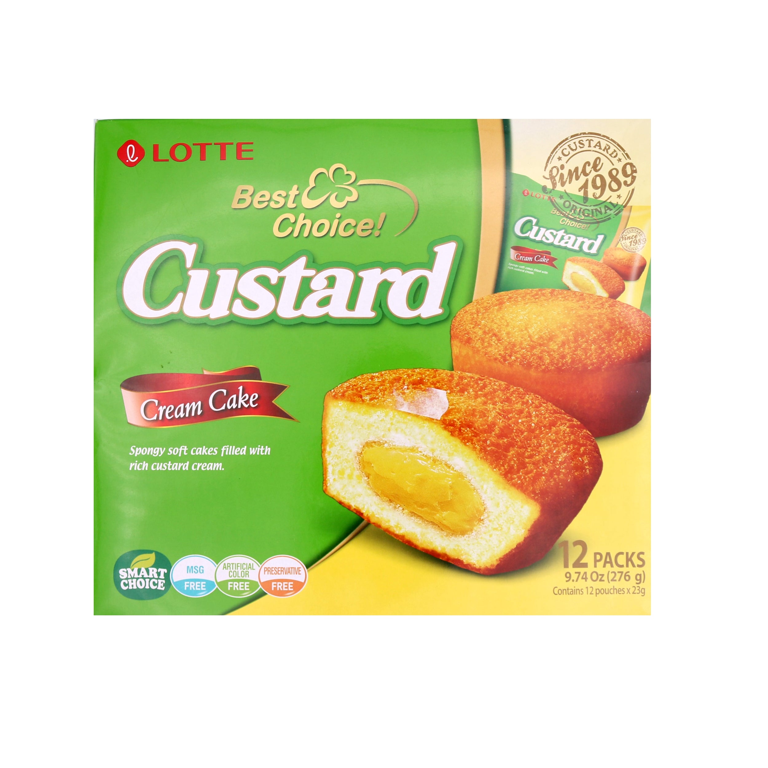 Lotte Cream Cake Custard Flavour 12 pieces - 276g - Tuk Tuk Mart